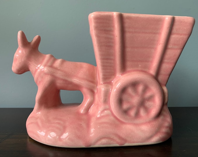 Vintage Cameron Clay Pottery Ceramic Burro Donkey Mule Pulling Cart ...