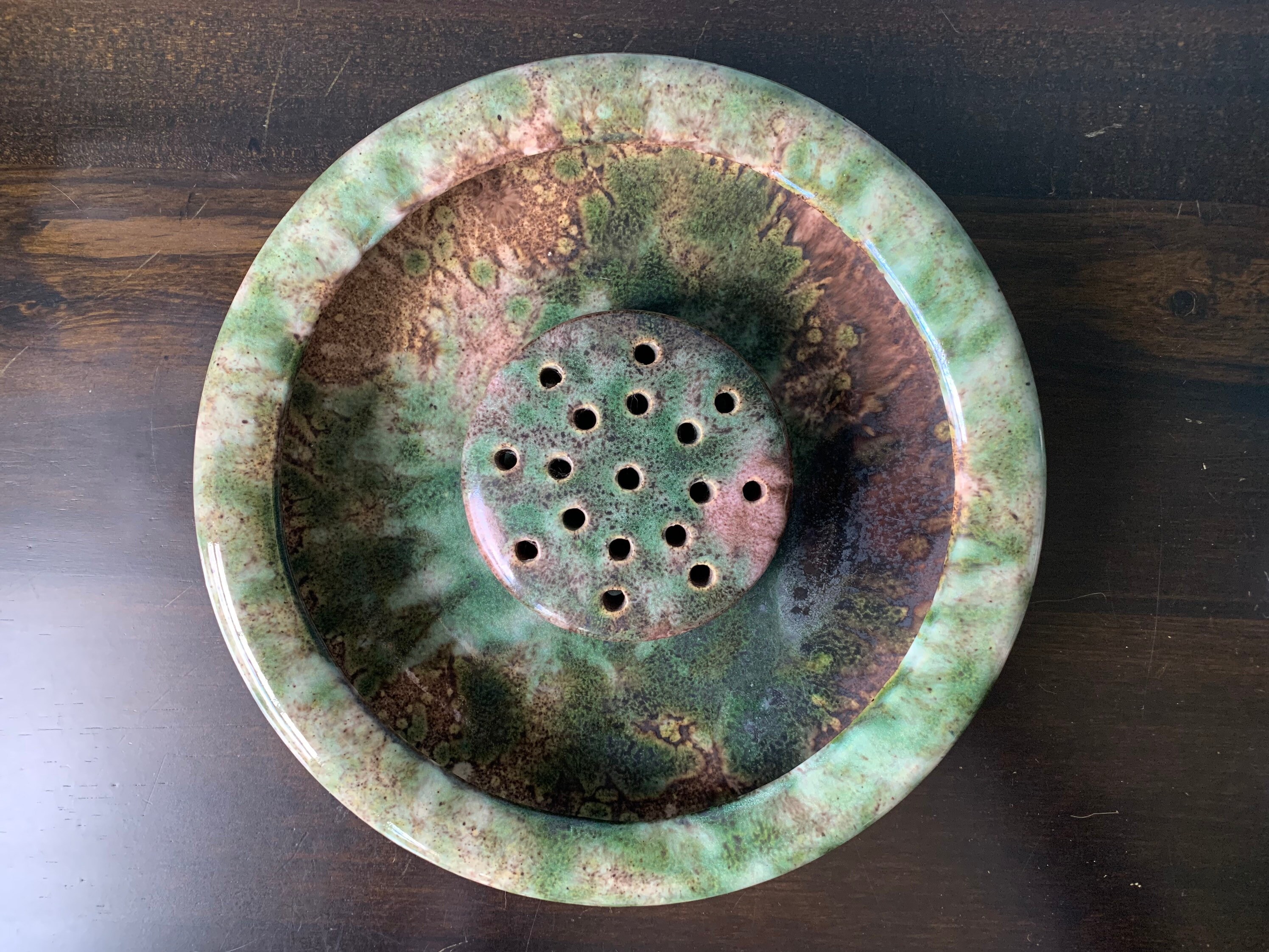 Peters and Reed Pottery Bulb Planter Flower Frog Green Brown | Etsy