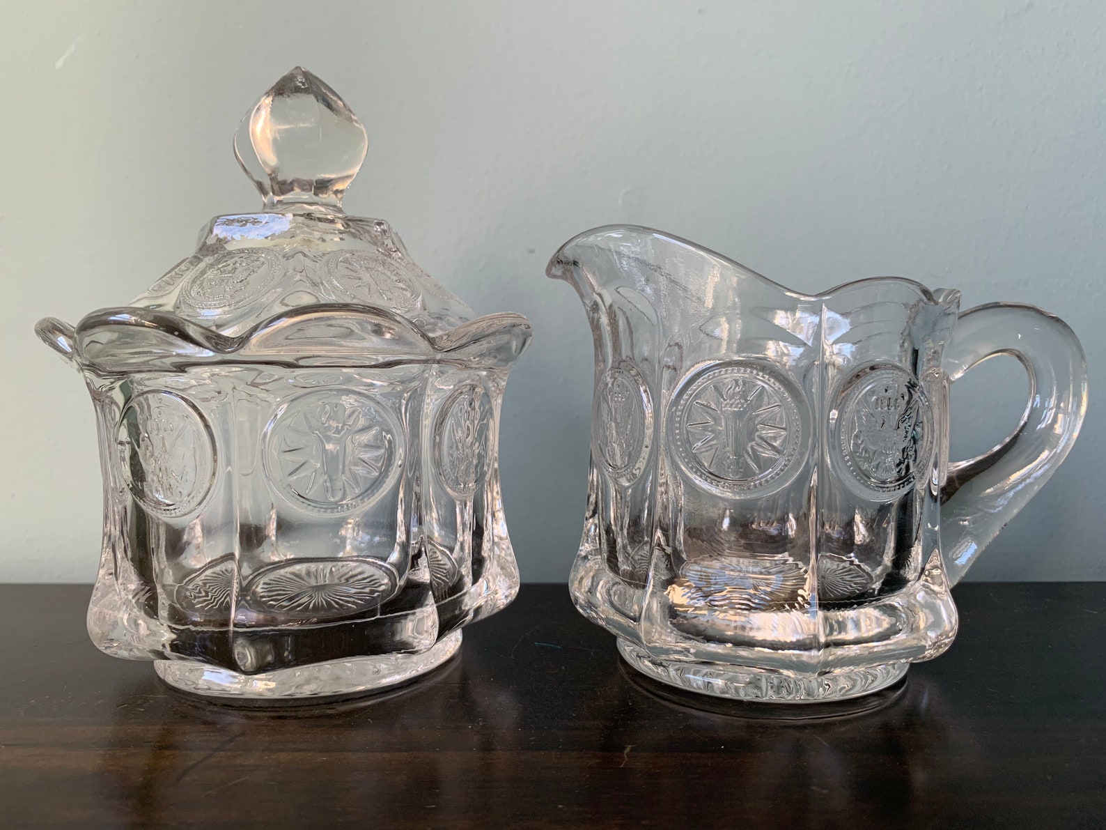 Vintage Fostoria Coin Cream Pitcher Creamer and Covered Sugar | Etsy