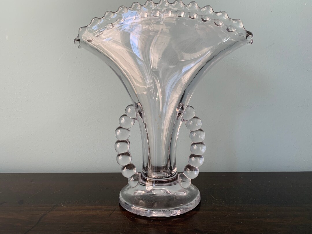 Vintage Fan Vase Candlewick by Imperial Glass Clear Beads Beaded Balls ...