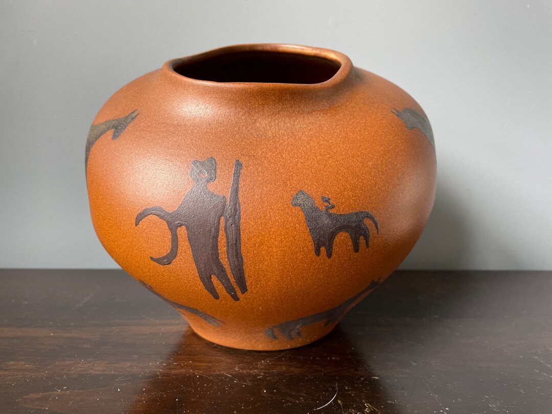 Vintage Haeger Pottery Large Asymmetrical Pot Vase Cave Painting Vase ...