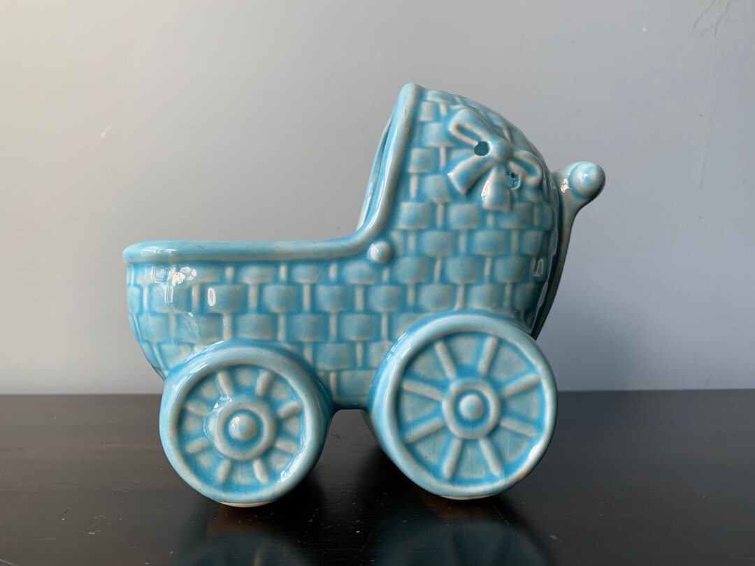 Vintage Planter Stroller Pram Baby Buggy Ceramic Pottery Baby Shower ...