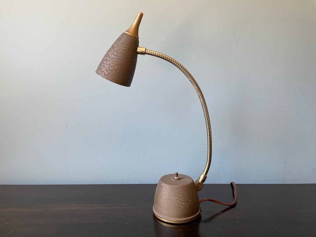 Vintage Goose Neck Lamp MCM Mid Century Cone Bullet Shade Metal Hi Lite ...