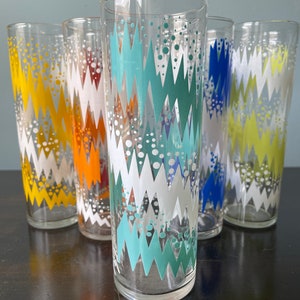 Vintage Libbey Collins Glass Set Zigzag Flat Tumbler Atomic Fish ...
