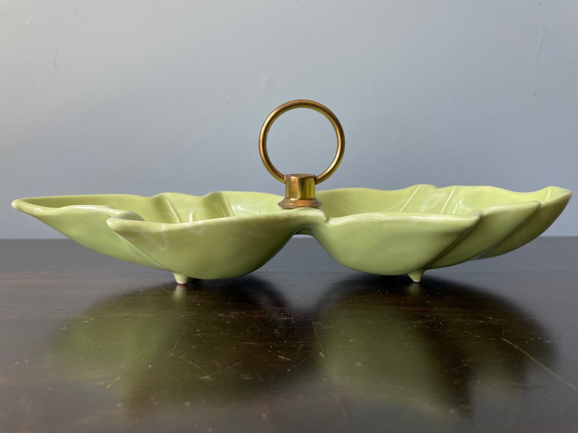 Vintage USA Pottery Divided Dish Leaf Leaves Candy Nut Dish - Etsy
