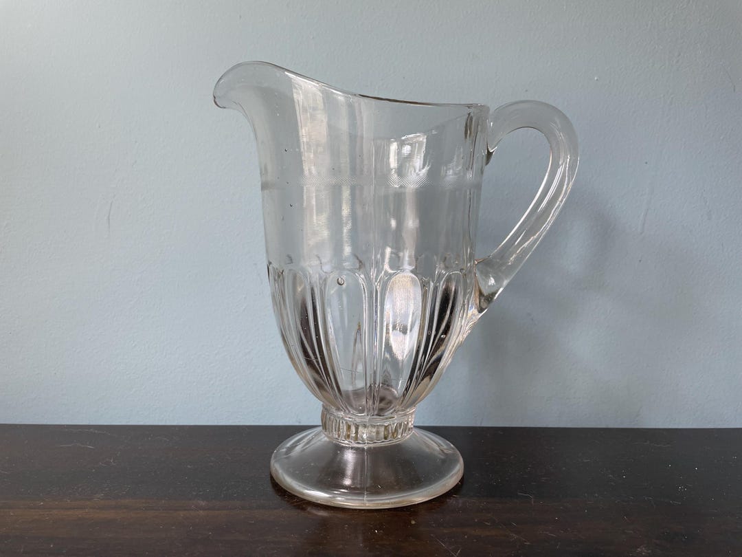 EAPG Pitcher Clear Glass Crystal 32oz Panels Petals Bars Footed Antique ...
