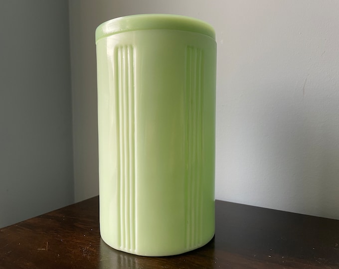 Jadeite Canister Covered Ribbed Round Green Glass Canister - Etsy