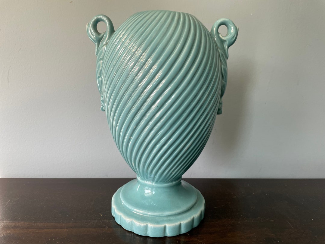 Vintage Haeger Pottery Vase Blue Swirl Swan Handles - Etsy