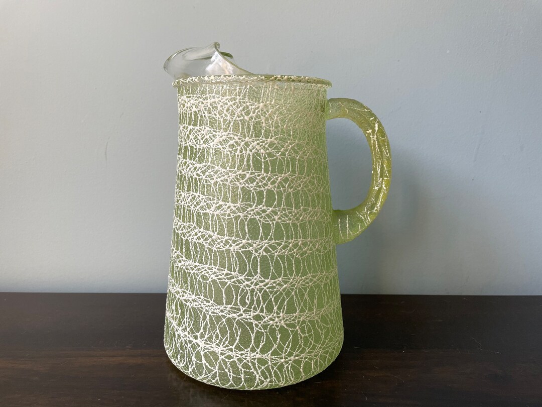 Vintage Glass Pitcher Mid Century Spaghetti String Drizzle - Etsy