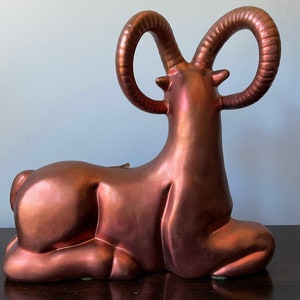 Vintage Royal Haeger Ram Sculpture Statuette Figural Copper Glaze Large ...
