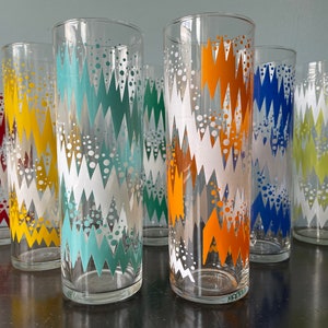 Vintage Libbey Collins Glass Set Zigzag Flat Tumbler Atomic Fish ...