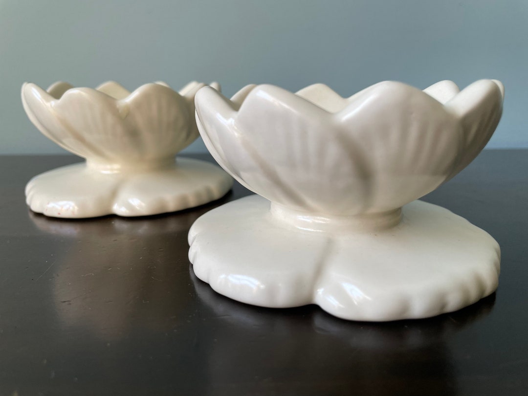 Vintage Haeger Pottery Water Lily Candlestick Holders Lotus Candlestick ...