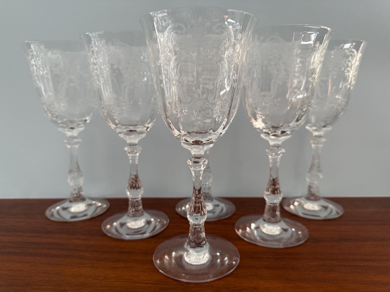 Vintage Fostoria Meadow Rose Water Goblet Stemmed Etched Optic Paneled ...