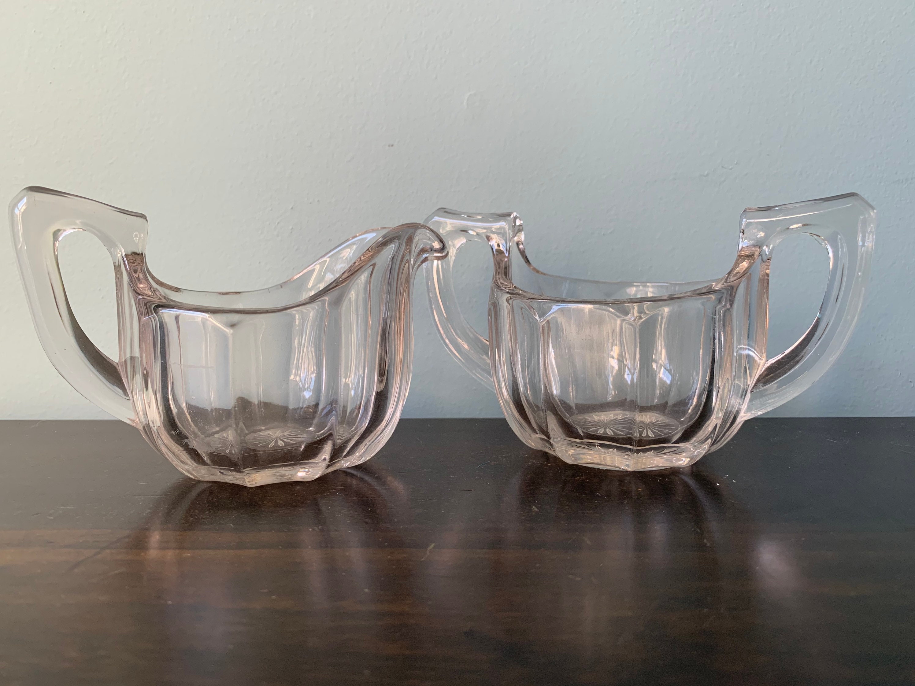 Vintage Clear Paneled Glass Cream Pitcher and Open Sugar Creamer ...