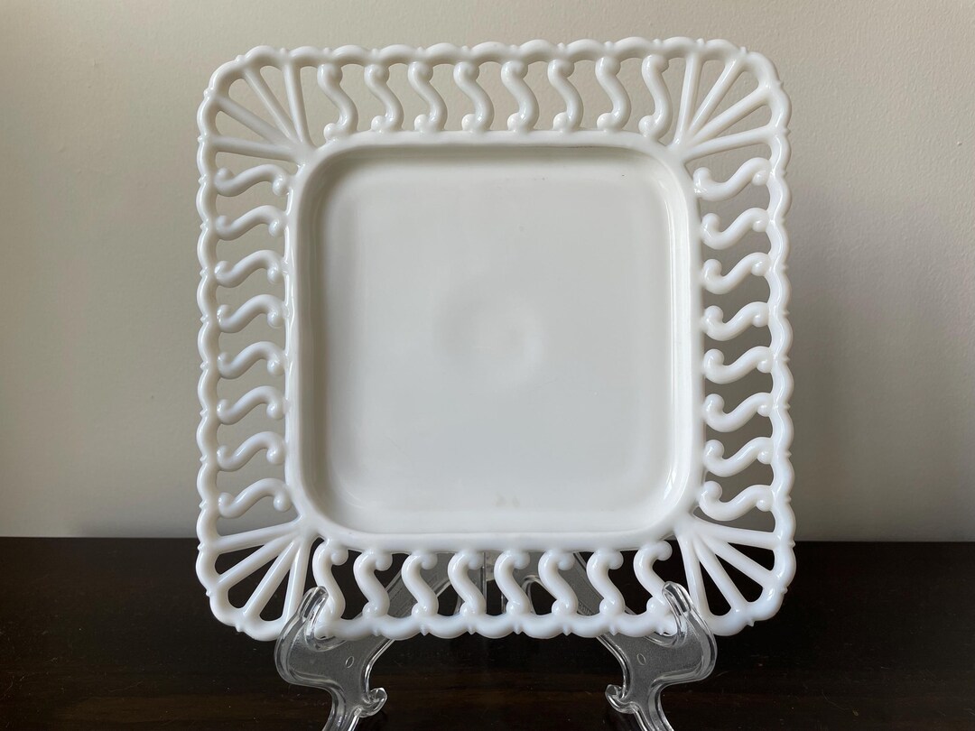 Vintage Westmoreland Lace Edge Plate White Milk Glass Plate Square ...