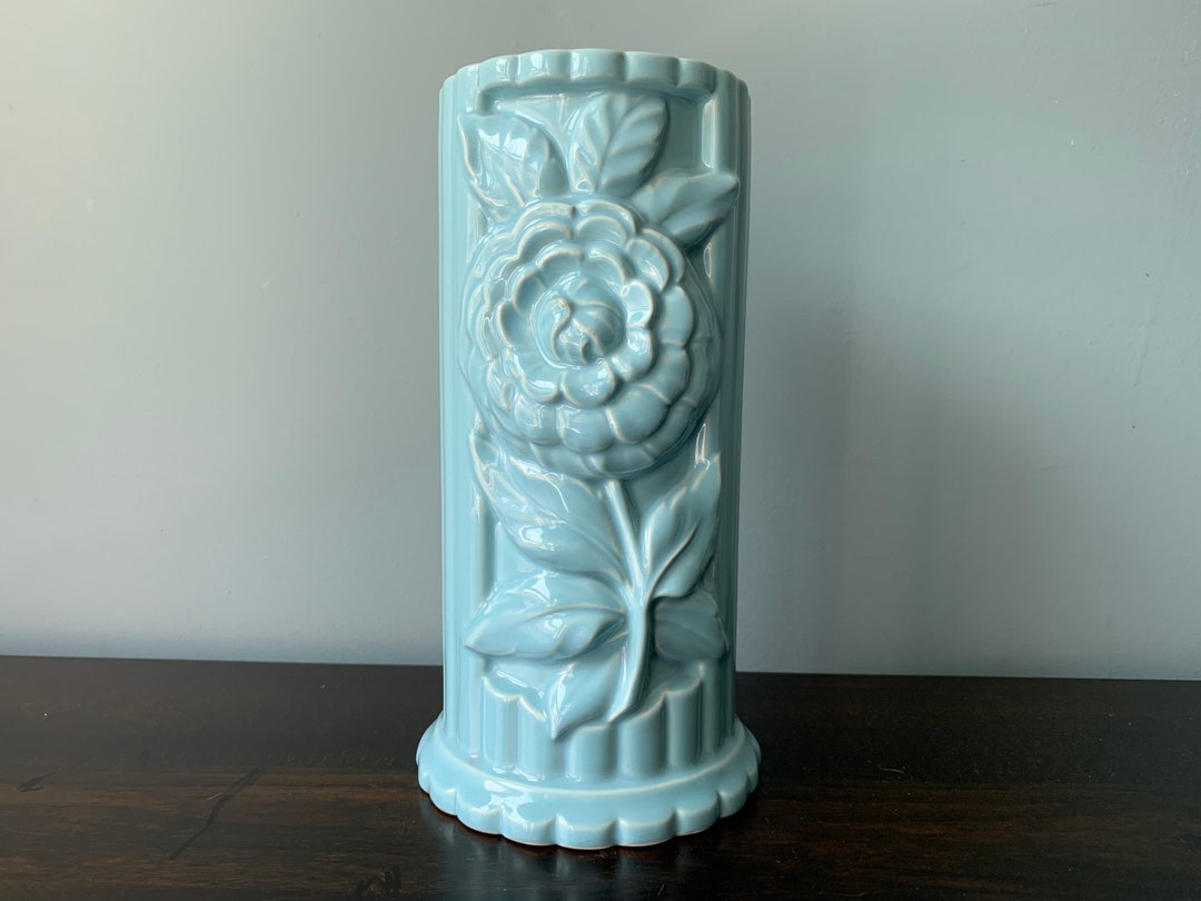Vintage Ceramic Vase Embossed Peony by Cameron Clay Products - Etsy