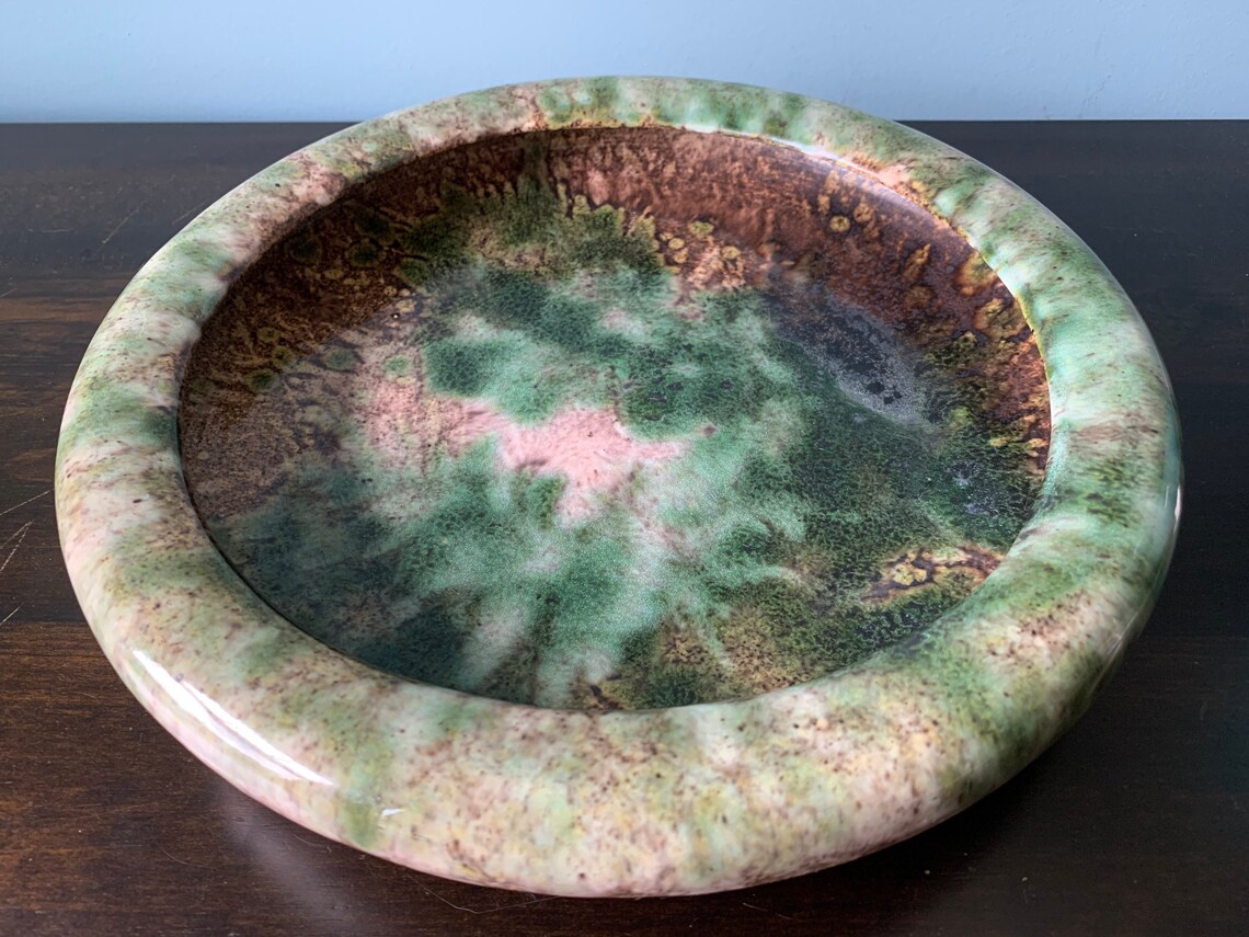 Peters and Reed Pottery Bulb Planter Flower Frog Green Brown | Etsy