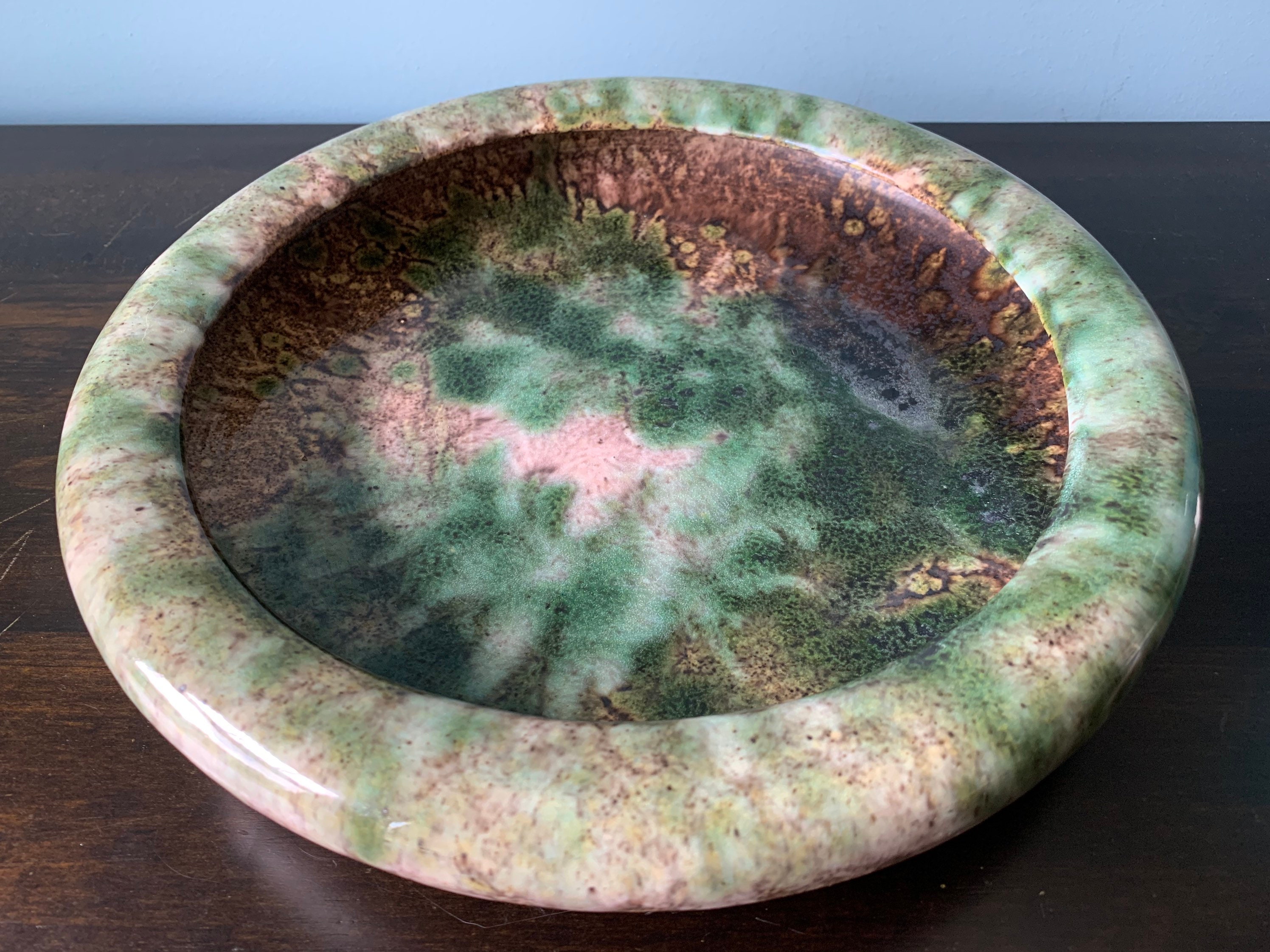 Peters and Reed Pottery Bulb Planter Flower Frog Green Brown | Etsy