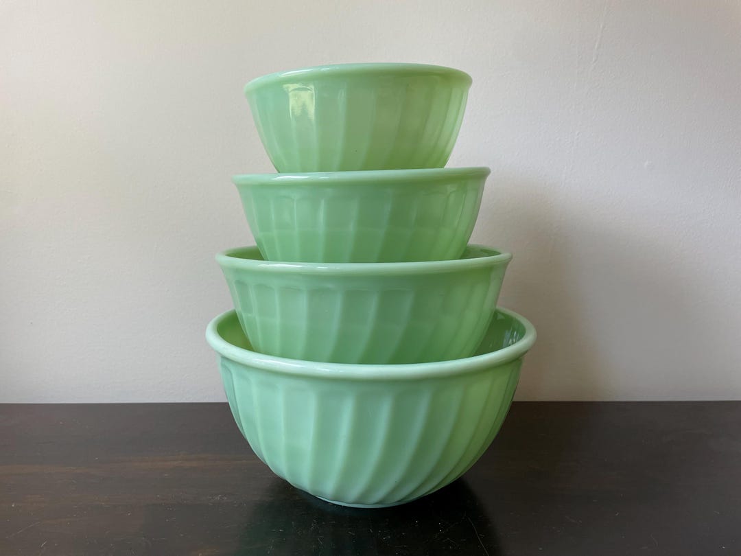 Fireking Fire King Swirl Jadeite Mixing Bowl Nesting 4-piece Set Anchor Hocking Green - Etsy