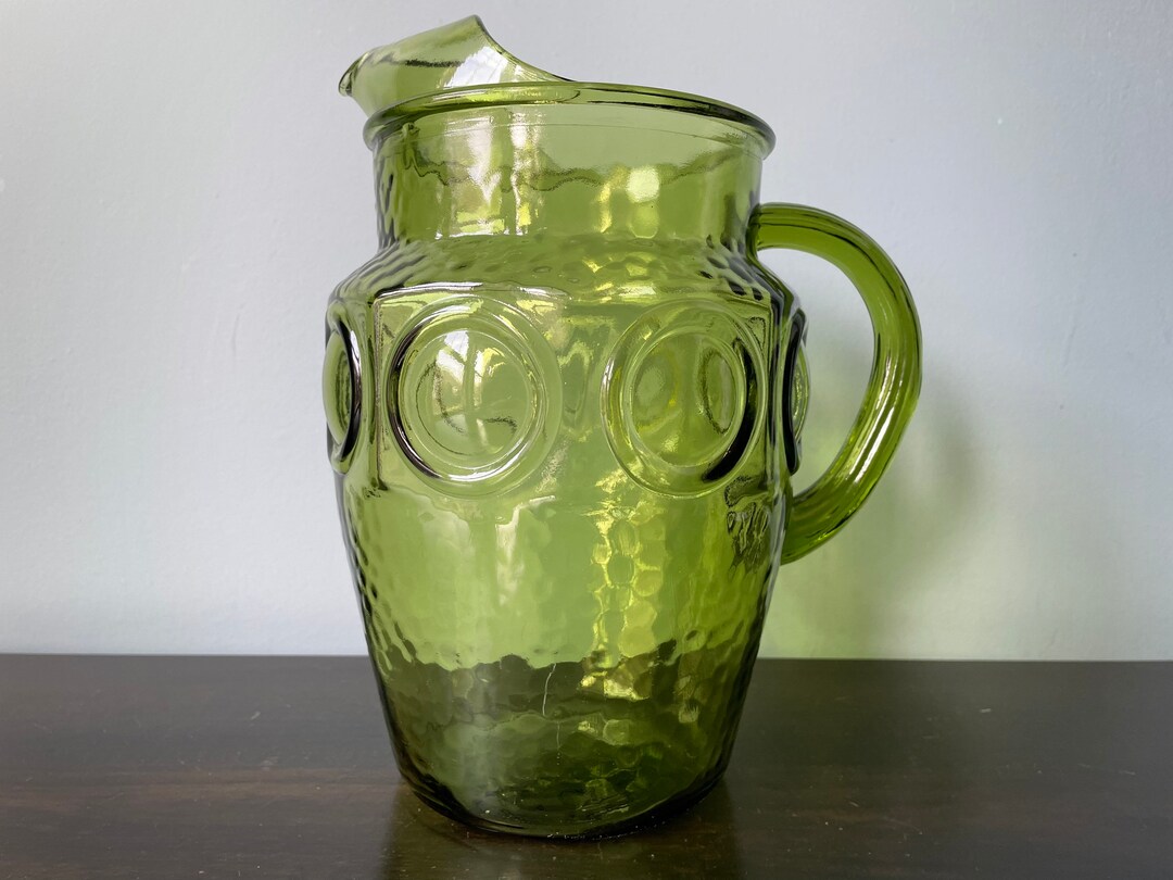 Vintage Anchor Hocking Glass Pitcher Heritage Hill Bullseye Circles ...
