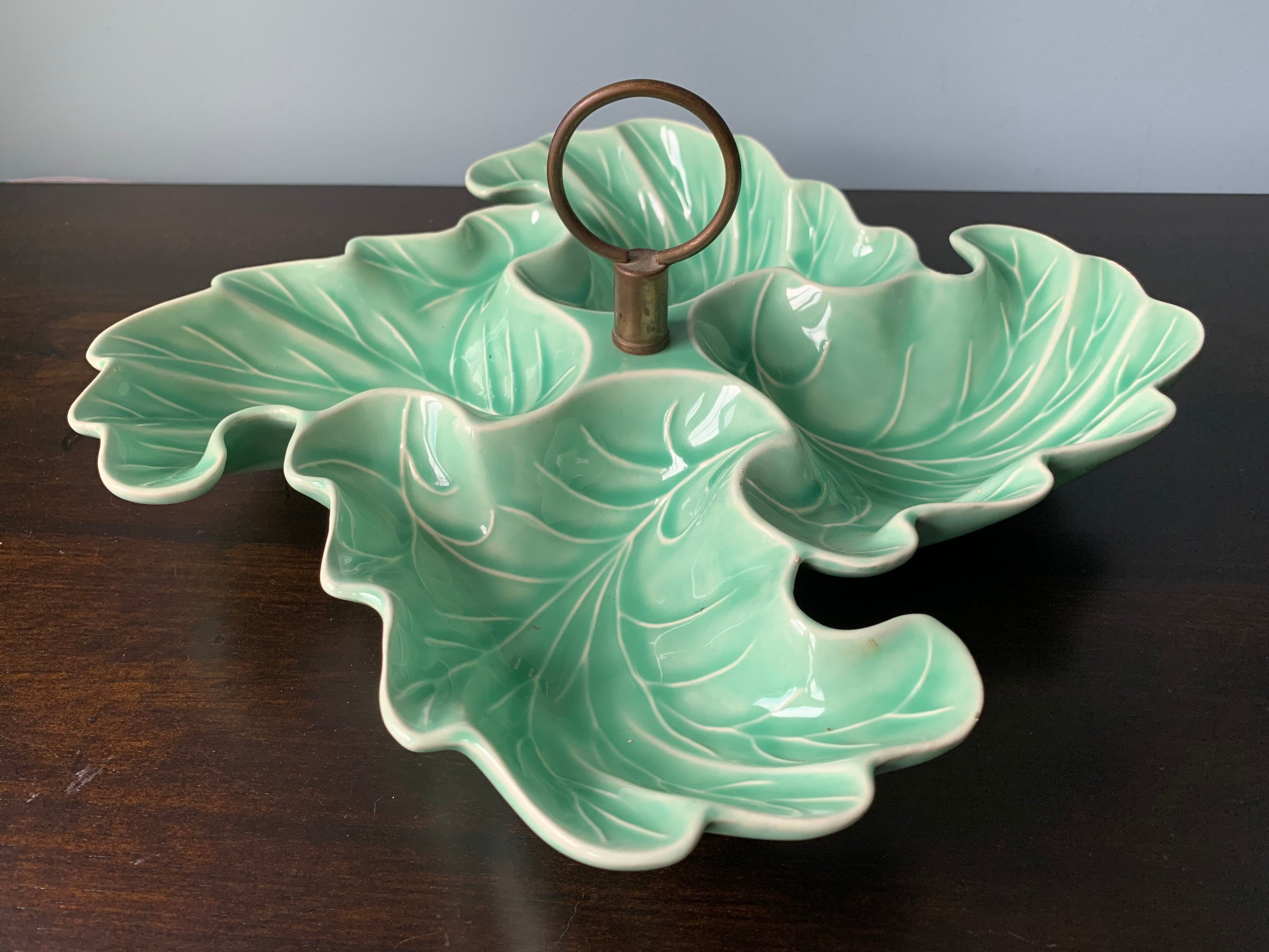 Vintage USA Pottery Divided Dish Four 4 Leaf Leaves Candy Nut | Etsy