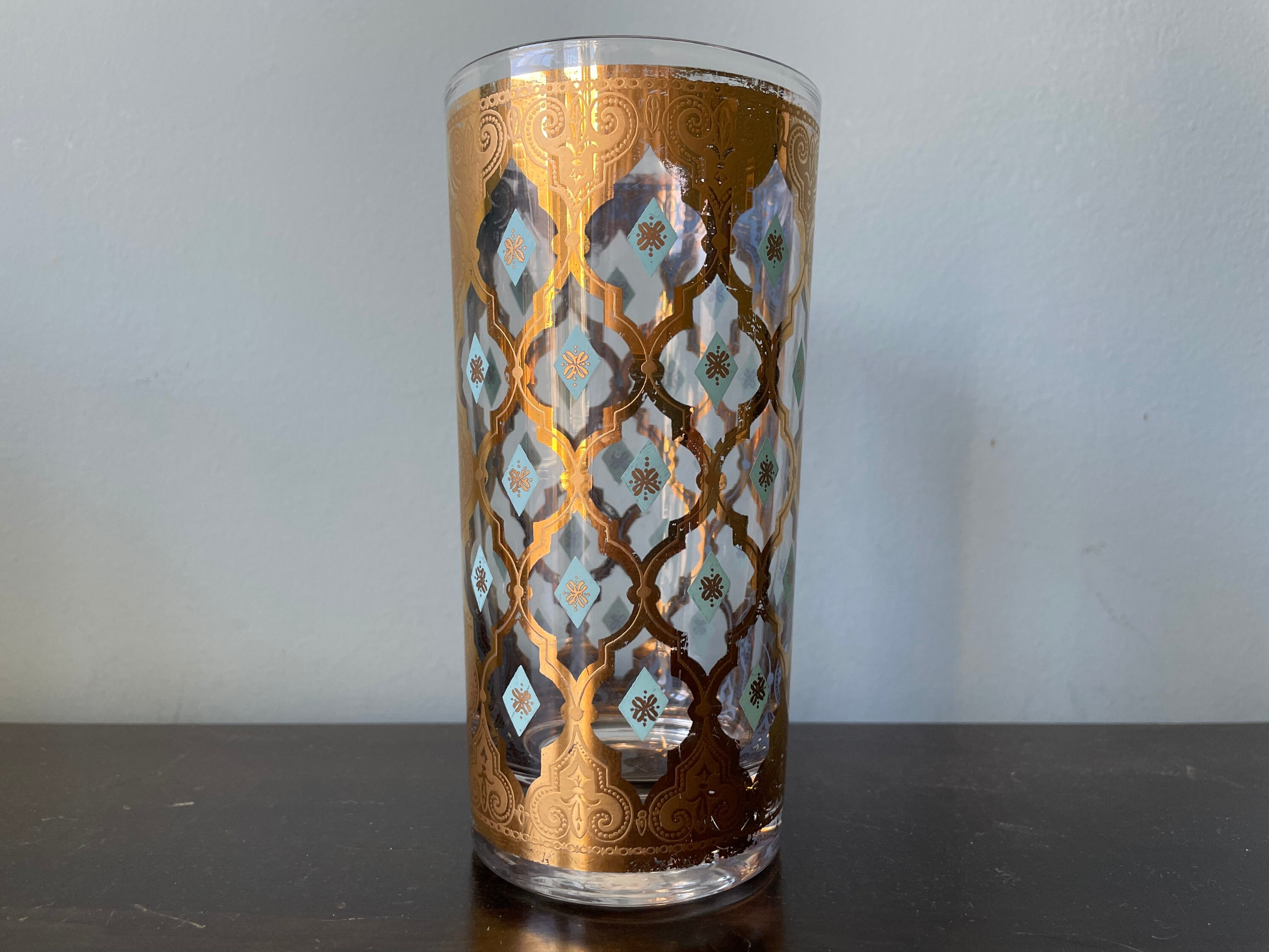 Vintage Culver Seville 22K Gold Overlay Blue Diamond High Ball - Etsy