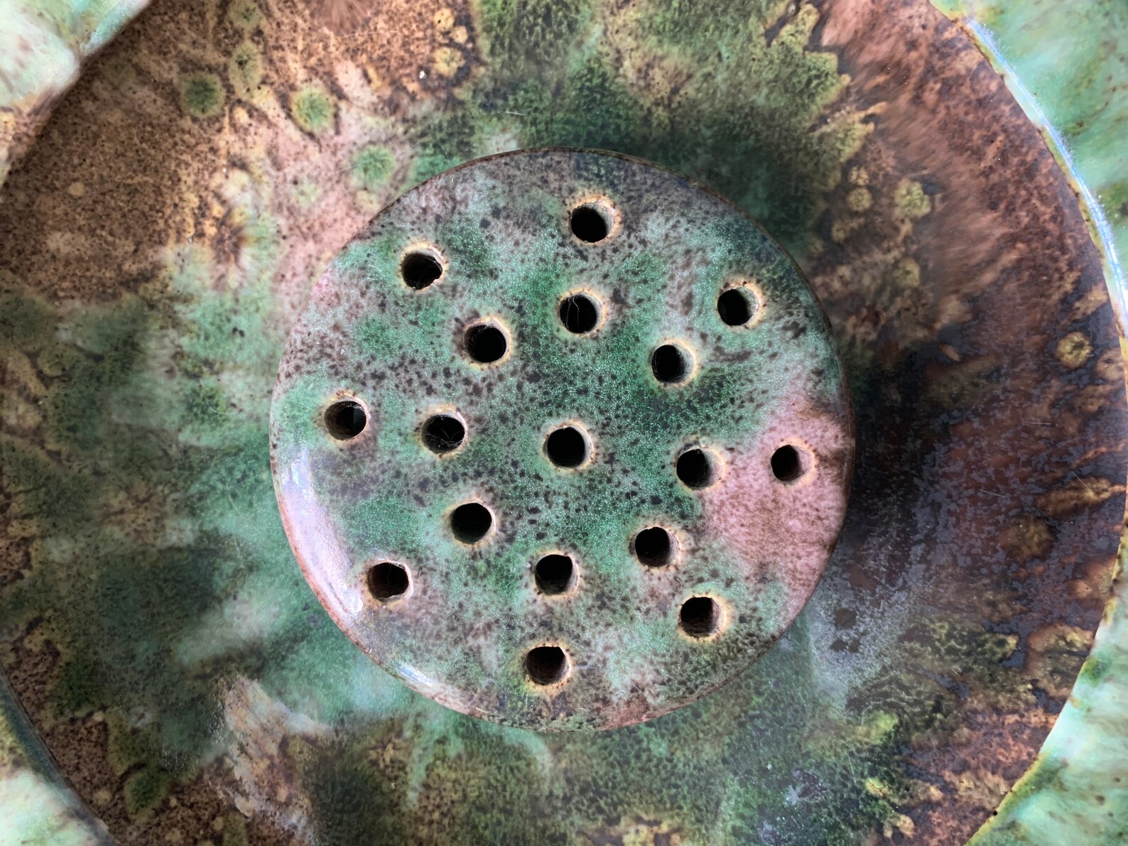 Peters and Reed Pottery Bulb Planter Flower Frog Green Brown | Etsy