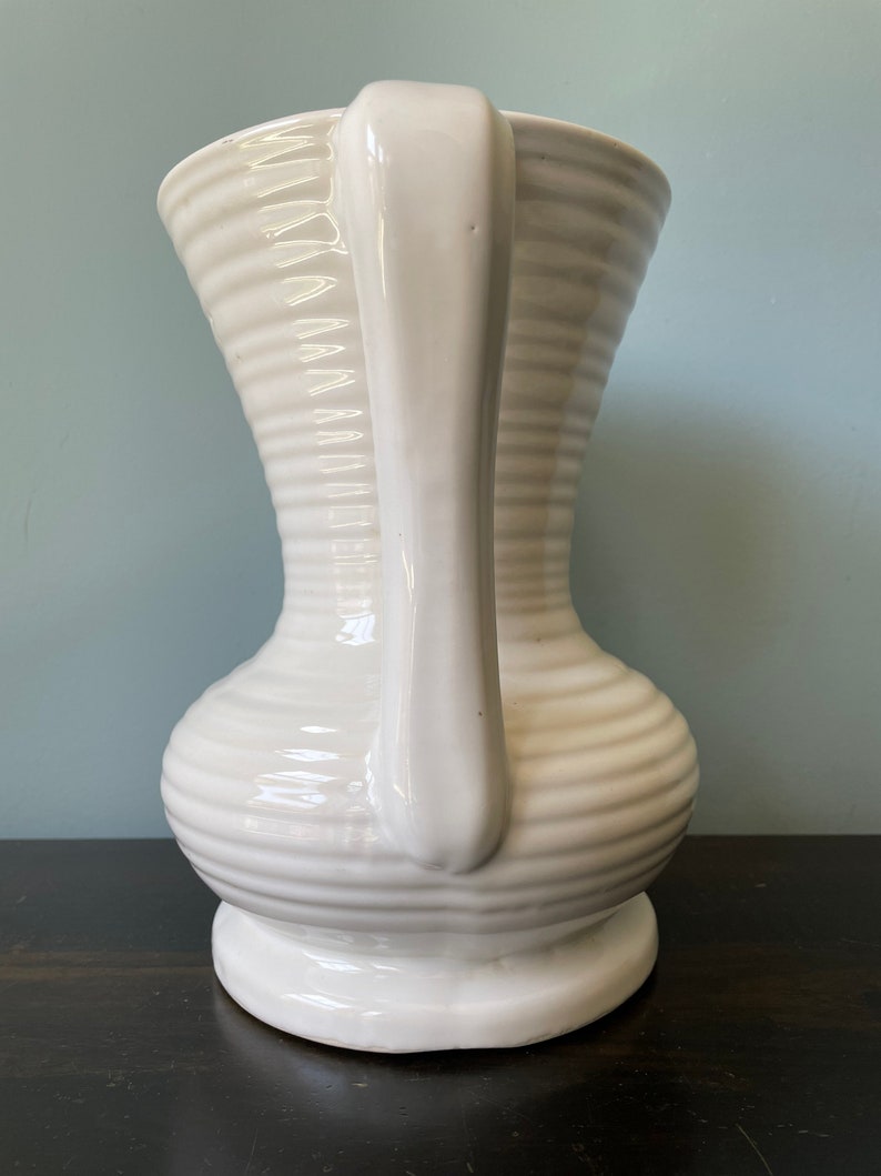Vintage Haeger Pottery Urn Vase Ringed Banded Two Handled White Gloss ...
