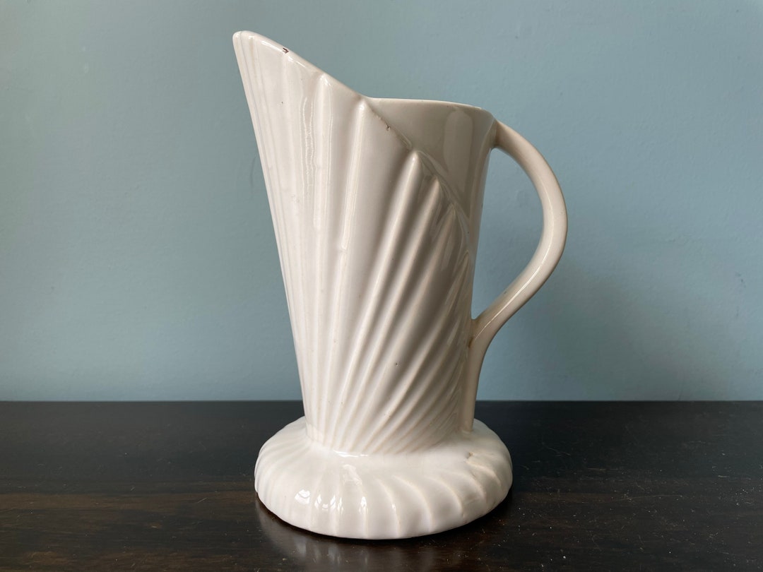 Vintage Pottery Pitcher Vase Art Deco Shell Fan Pitcher - Etsy