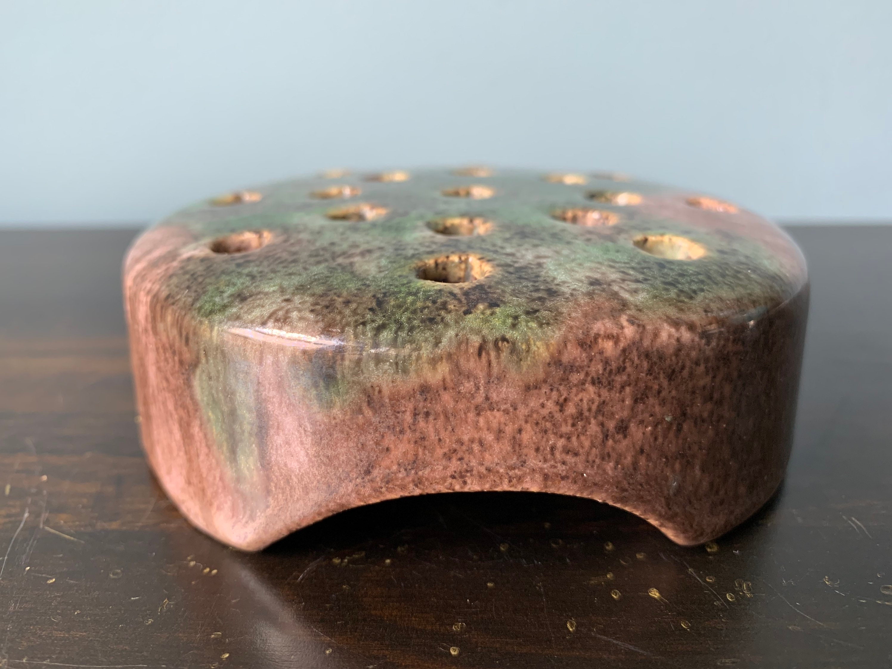 Peters and Reed Pottery Bulb Planter Flower Frog Green Brown | Etsy