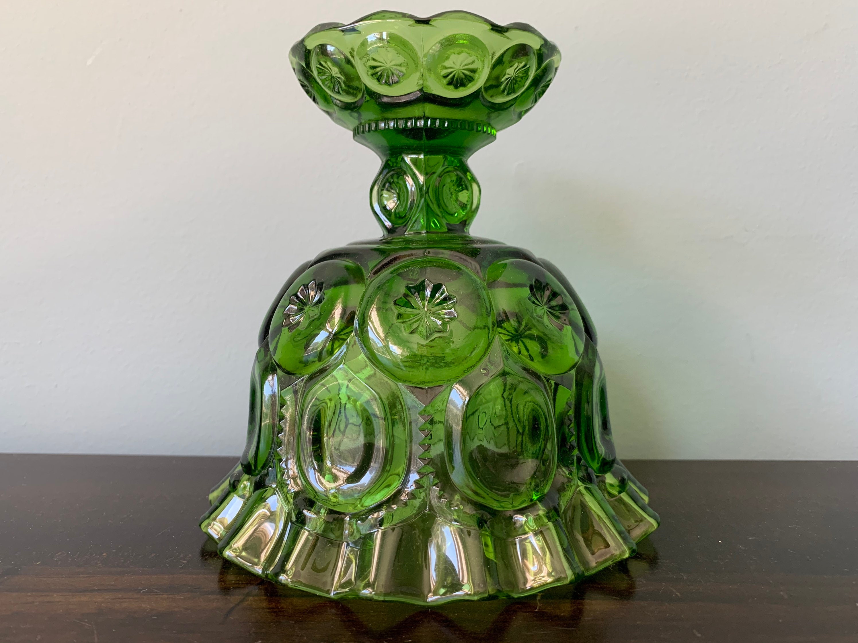 L E Smith Moon and Star Crimped Rim Candy Dish Compote Green - Etsy