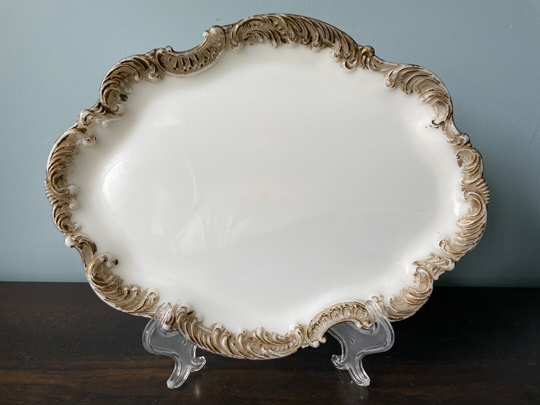 EAPG Opaline Dresser Tray Vintage Milk Glass Milkglass Antique Embossed ...