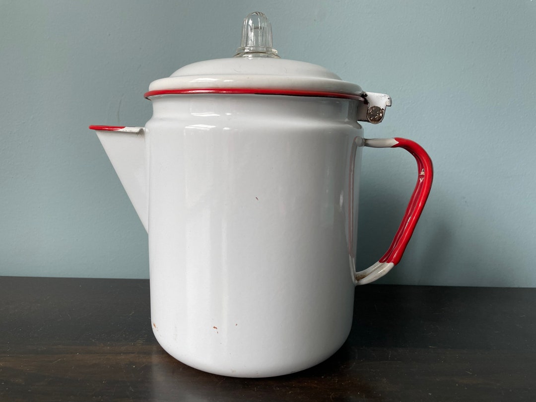 Vintage Enamel Percolator Coffee Pot Kettle Enamelware Vase - Etsy
