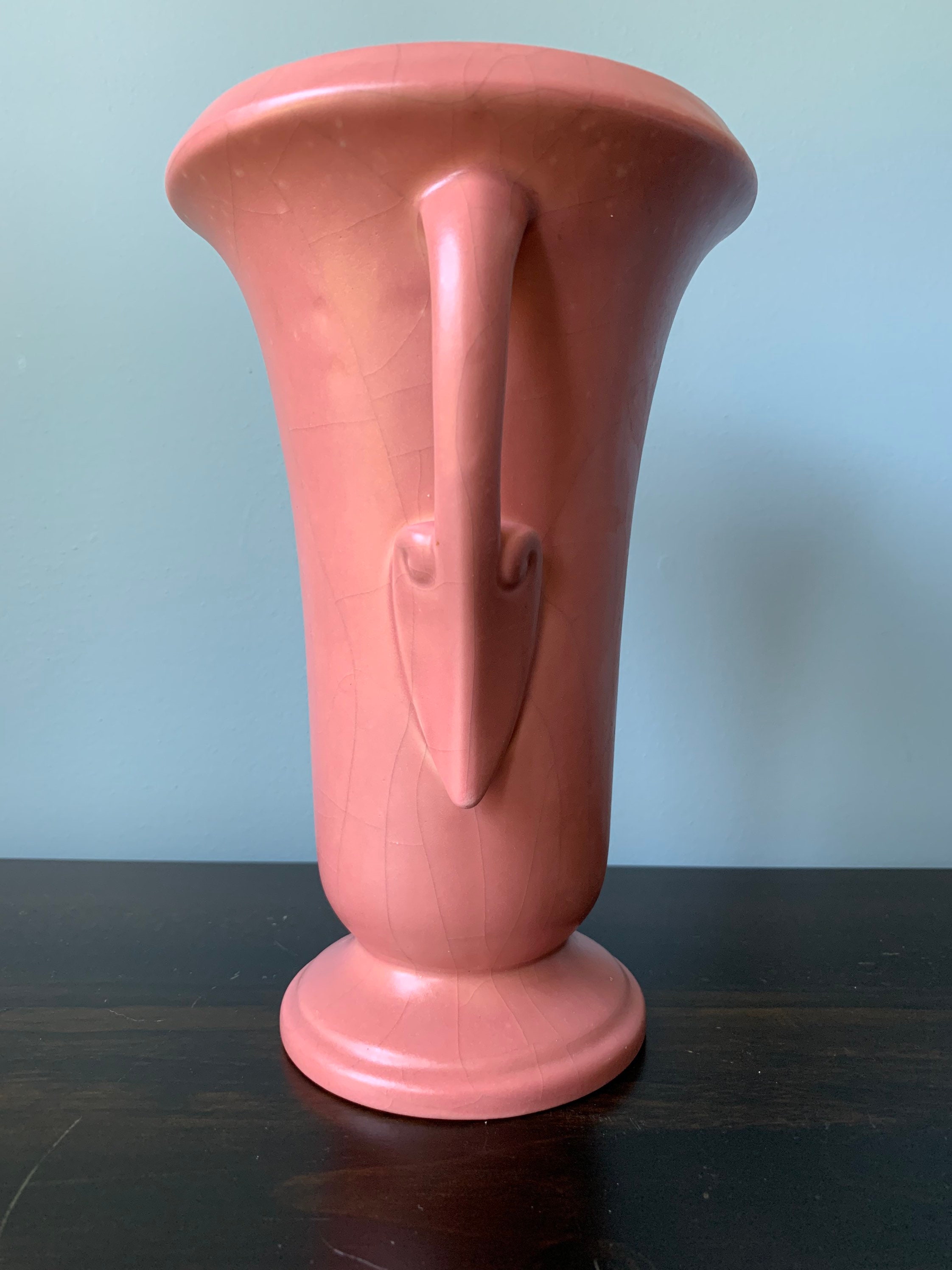 Vintage Haeger Pottery Vase Matte Pink Leaf Handles 29A 1930 | Etsy
