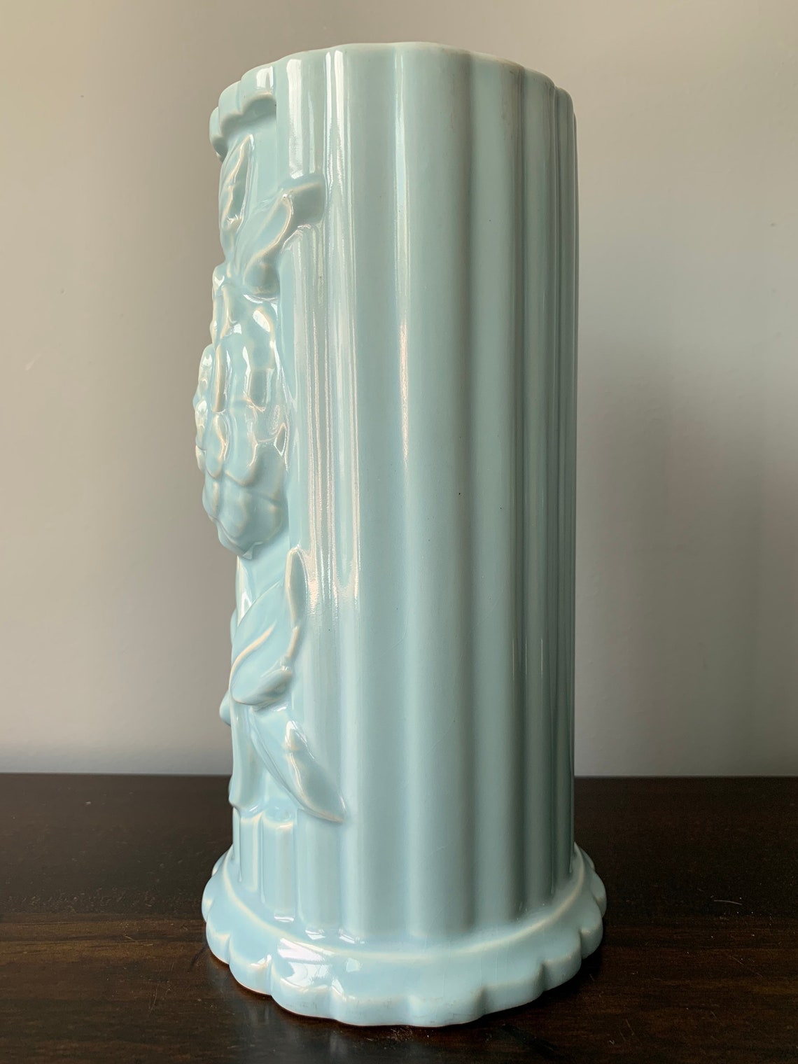 Vintage Ceramic Vase Embossed Peony by Cameron Clay Products - Etsy