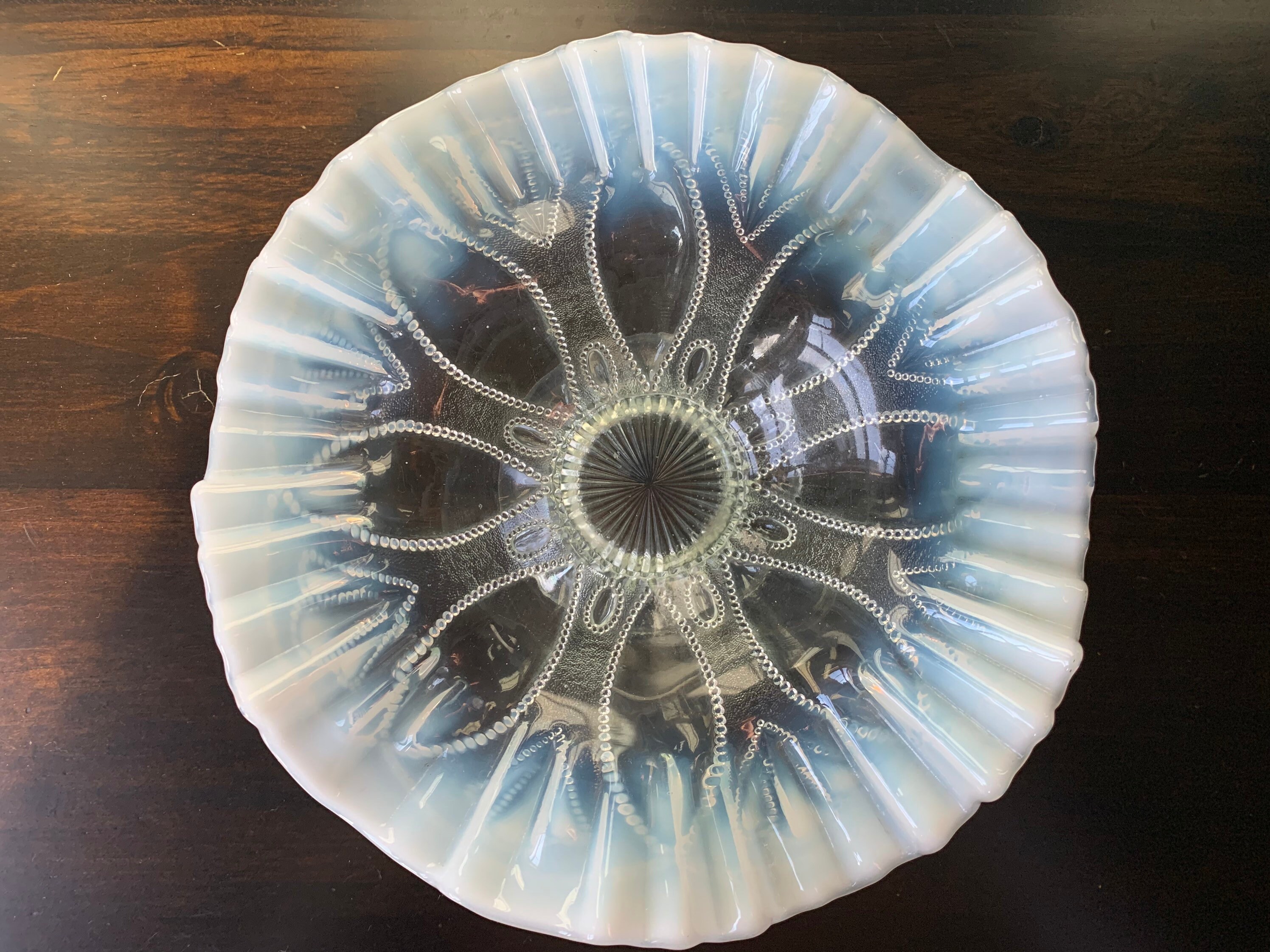 EAPG Northwood Glass Bowl Roulette Ruffled Crimped Footed Antique ...