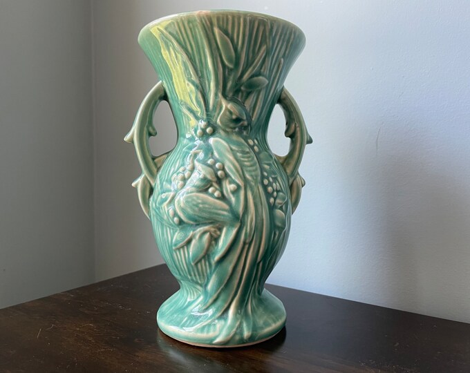 Vintage Mccoy Pottery Bird of Paradise Peacock Vase Handles Teal - Etsy