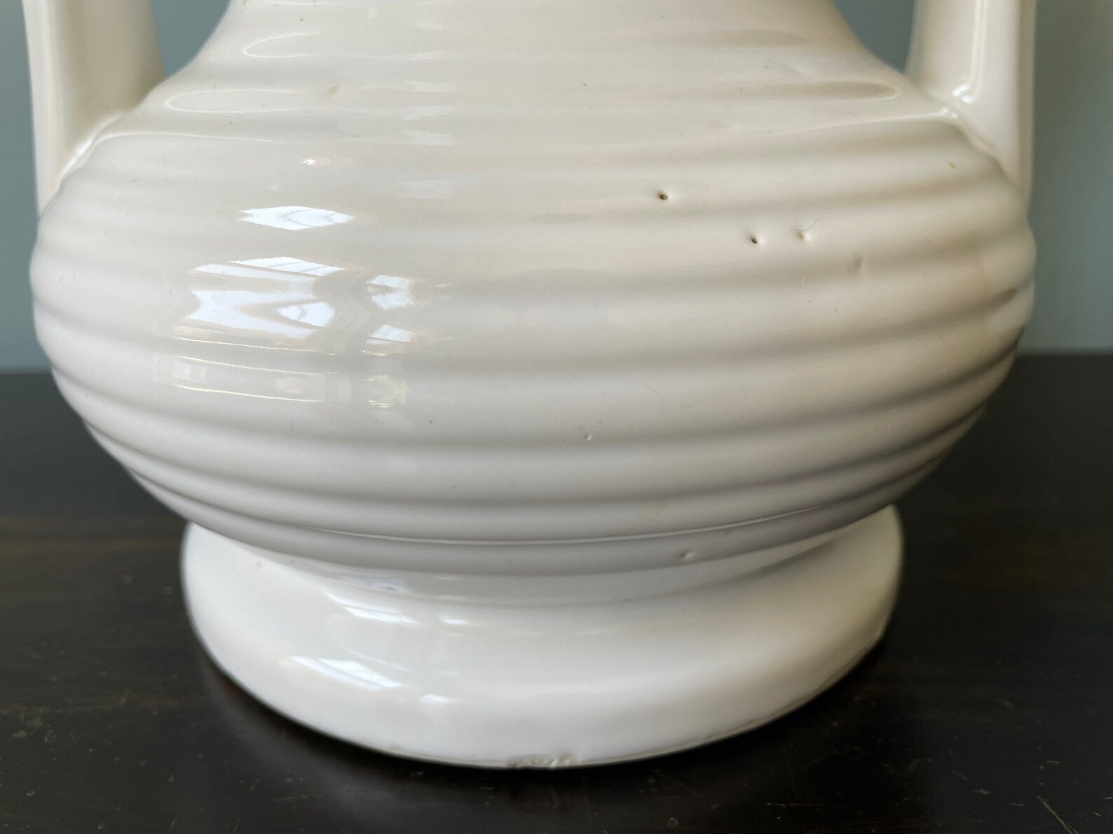 Vintage Haeger Pottery Urn Vase Ringed Banded Two Handled White Gloss ...