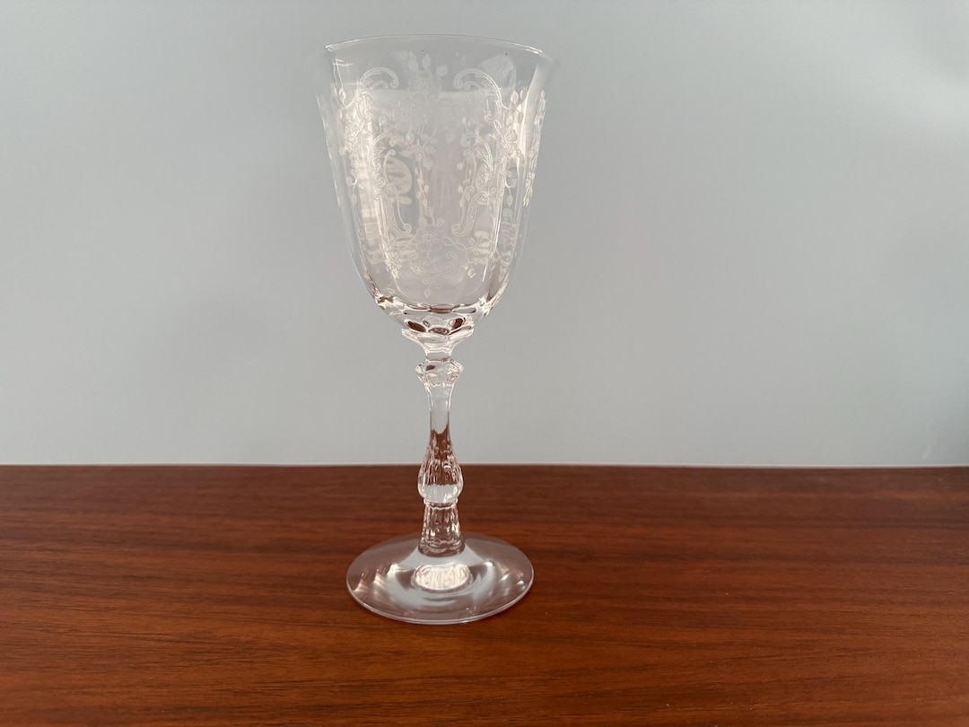 Vintage Fostoria Meadow Rose Water Goblet Stemmed Etched Optic Paneled ...