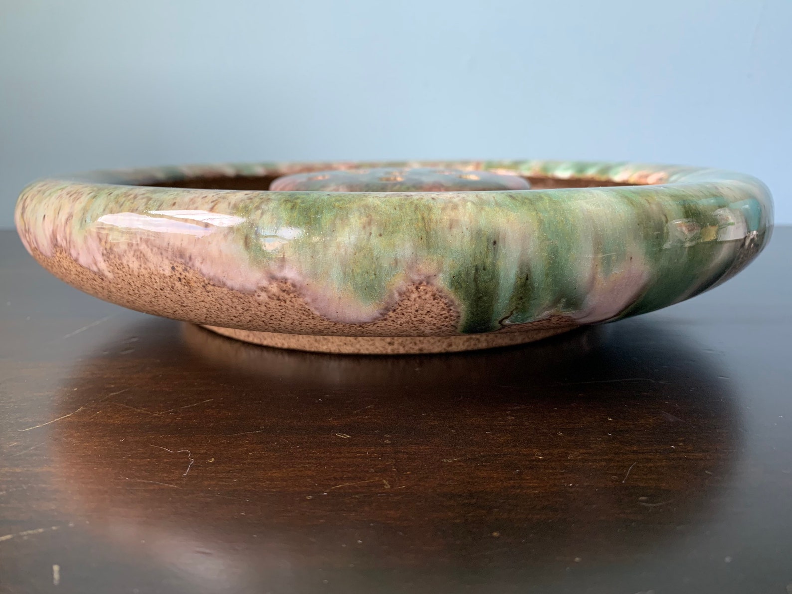 Peters and Reed Pottery Bulb Planter Flower Frog Green Brown | Etsy