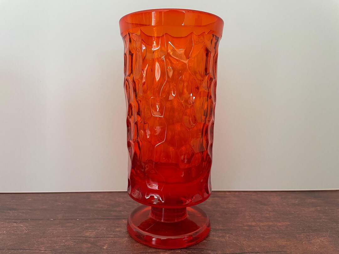 Fostoria Glass Pebble Beach Water Goblet Flame Orange Footed Ben Seibel ...