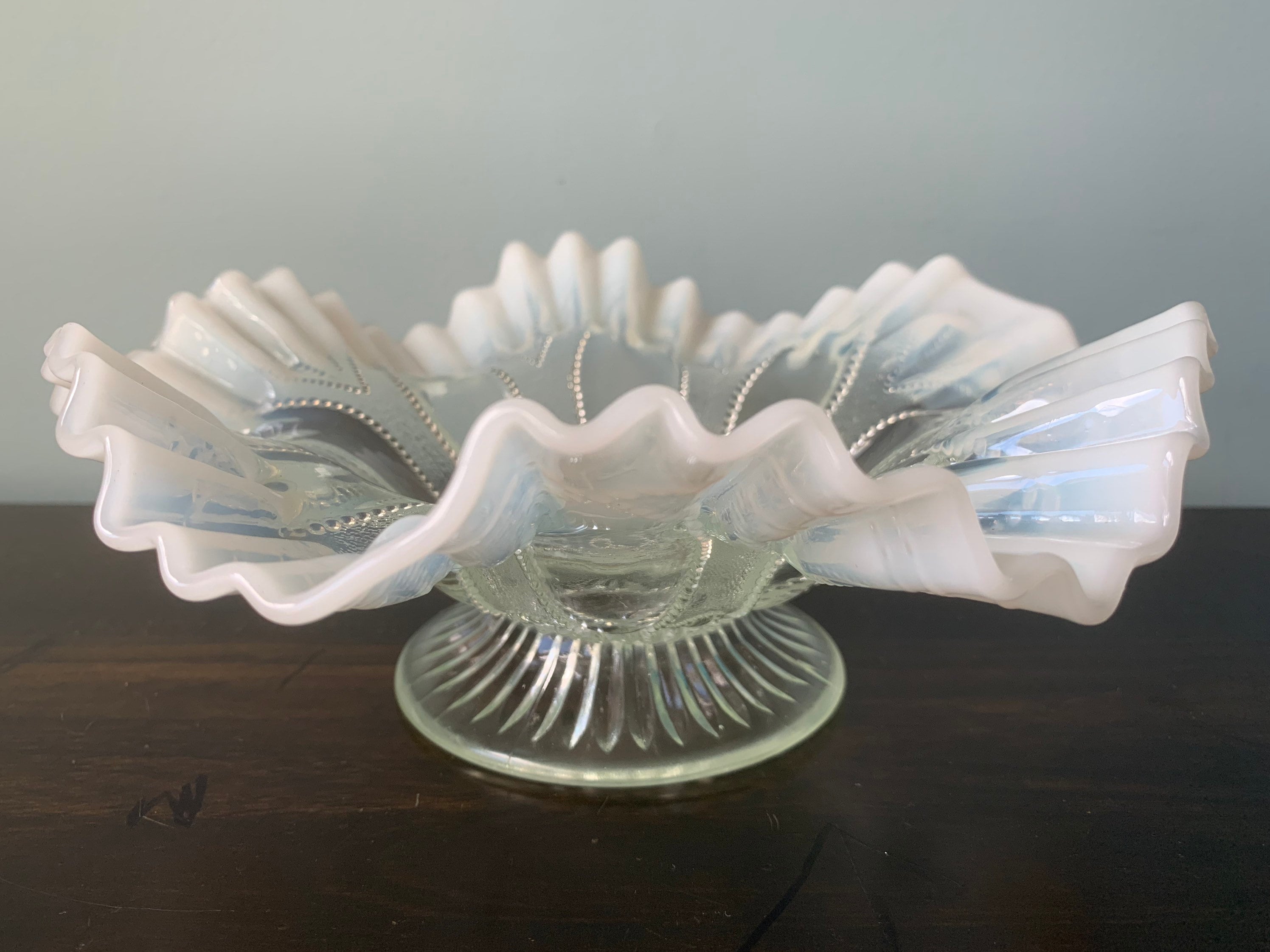 EAPG Northwood Glass Bowl Roulette Ruffled Crimped Footed Antique ...