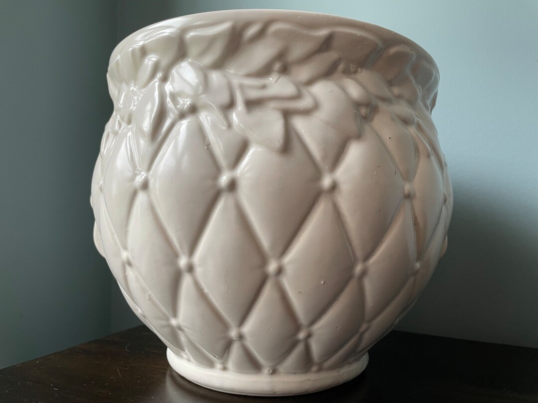 Vintage Mccoy Pottery Quilted Jardiniere Tufted Leaves Planter Flower ...