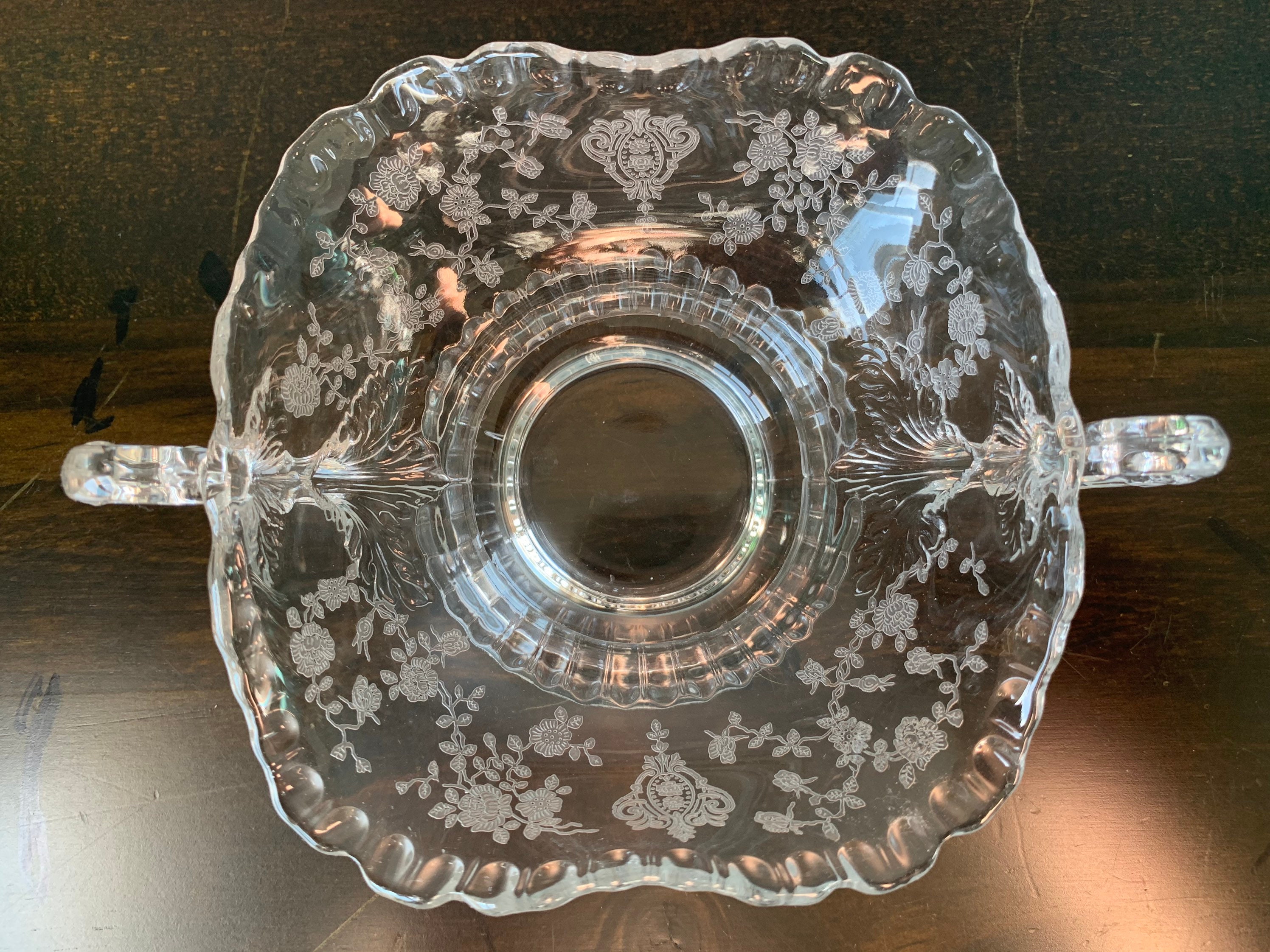 Handled Open Candy Dish Clear Rose Point by Cambridge | Etsy