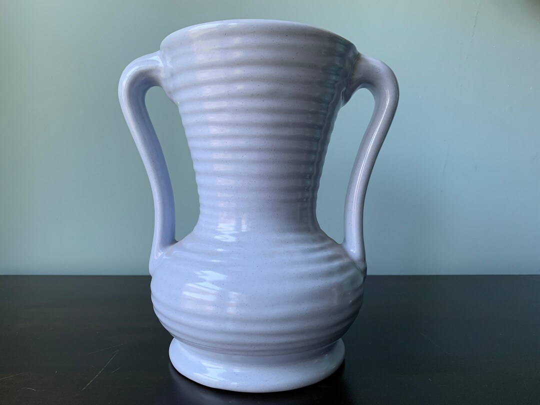 Vintage Haeger Pottery Urn Vase Ringed Banded Two Handled Periwinkle ...
