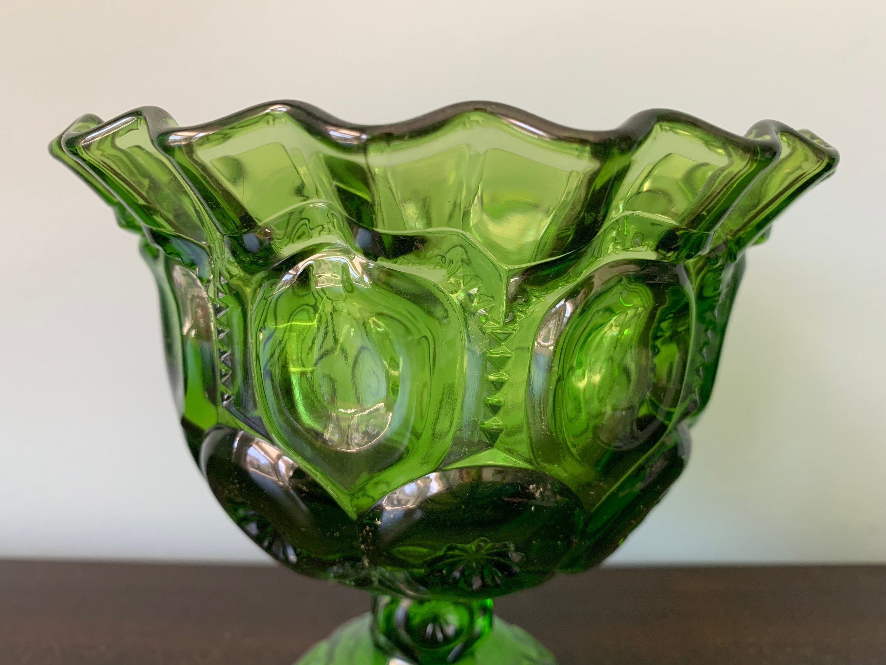L E Smith Moon and Star Crimped Rim Candy Dish Compote Green - Etsy