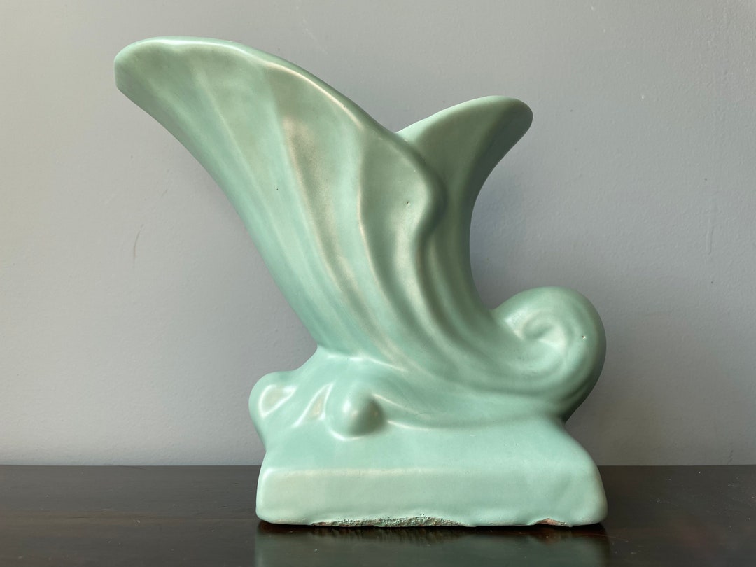 Vintage Rumrill Pottery Vase Cornucopia Red Wing Teal Green Blue H66 - Etsy