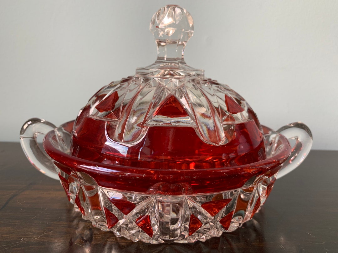 EAPG Doyle and Company Triple Triangle Ruby Stain Covered Butter Dish ...