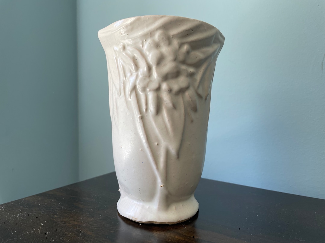 Vintage Nelson Mccoy Pottery Vase Leaves Berries Flowers Blossoms White ...