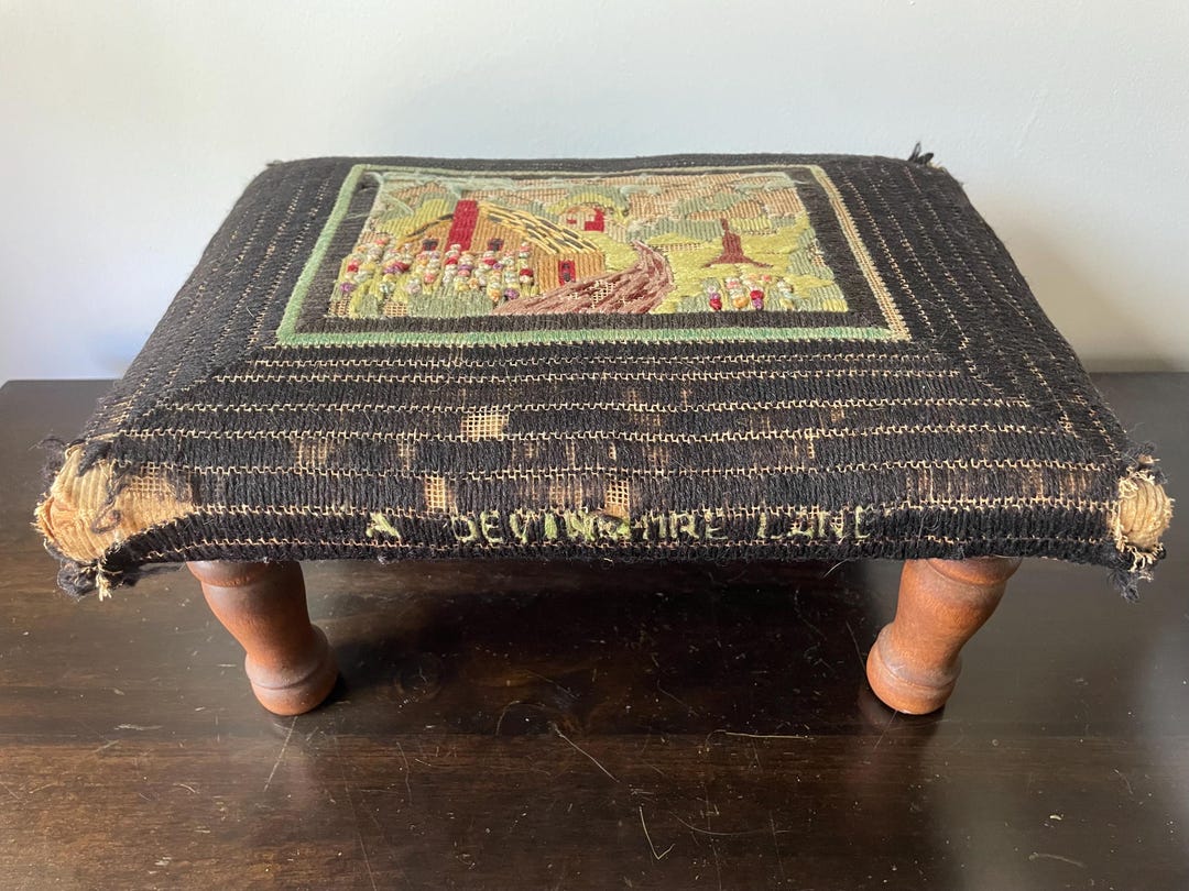 Antique Embroidered Stool Needlepoint Stool Devonshire Lane Frances ...
